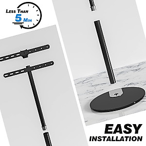 Rfiver Swivel Floor TV Stand with 90 Degree Swivel for 32-65 inch LCD LED TV, Modern Simple Design Black Corner TV Floor Stand with Round Glass Base, VESA 400x400 mm