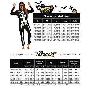 Veseacky Novelty Adult Glow in The Dark Skeleton Zipper Jumpsuit Pajamas for Family Long Sleeve Rompers Hooded with Pockets XX-Large