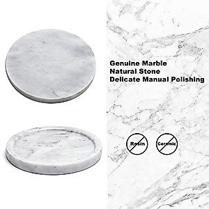Moreast Natural Grey Marble Tray, Decorative Real Stone Round Tray, Genuine Marble Tray for Bathroom, Kitchen, Dresser, Vanity, Holding Jewelry, Perfume, Shampoo, 8"
