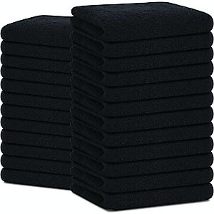 ZUPERIA 100% Ring Spun Cotton Salon Towel 24 Pack – (Not Bleach Proof -16" x 27") Super Soft and Highly Absorbent Hand Towel & Hair Towel for Hair Stylist, Gym, Beauty Salon, Spa & Home Care (Black)