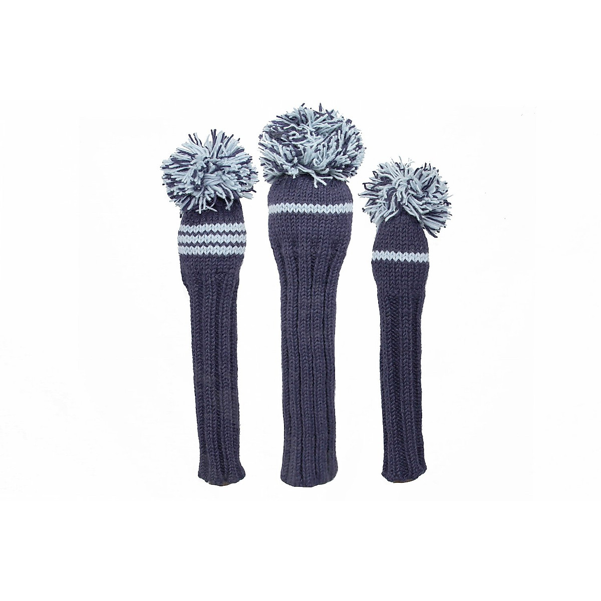 Sunfish Knit Wool Golf Headcover Set Driver Fairway Hybrid Navy and Light Blue