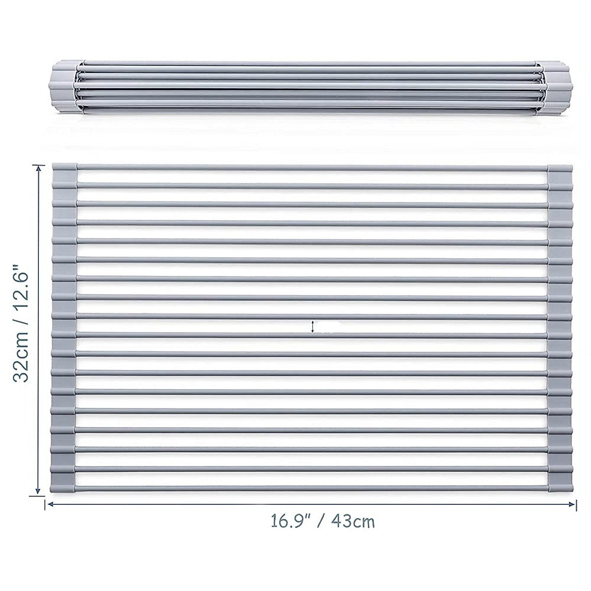 iPEGTOP Roll Up Dish Drying Rack with 304 Stainless Steel Plates Holder Pot Lid Organizer, Over The Sink Kitchen Foldable Multipurpose Dish Drainer Rack for Fruits Vegetable,16.9" x 12.6"