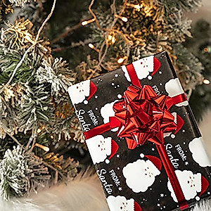 WRAPAHOLIC Christmas Wrapping Paper Roll - Black and Red Retro Santa, Silver Snowflake, HO HO HO Santa Hat Holiday Collection with Metallic Foil Shine - 4 Rolls - 30 Inch X 120 Inch Per Roll