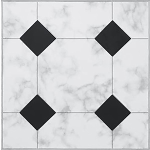 CiCiwind Peel and Stick Floor Tiles 12 PCS-12" x 12" Self Adhesive Black & White Marble Lattic Pattern Floor Tiles for Bathrooms，Kitchen，Living Room，Dining Room