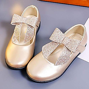 Diufon 2019 Spring and Autumn New Single Shoes Children Shoes Princess Shoes Soft Bottom Bow Peas Shoes Little Girls Flat Shoes Sandals (5-5.5 US M Little Kids, Gold)