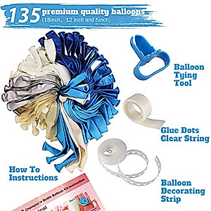 Blue Party Balloon Garland Kit, 135 Pack Blue Light Blue Silver Confetti Balloons Garland Kit Ideal for Boy Baby Shower Birthday Party Decorations