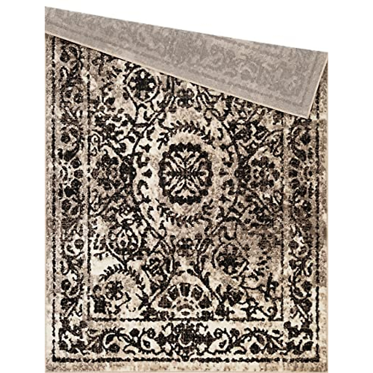 L'Baiet Emilia Black Beige Oriental Floral Pattern Traditional Classic Indoor 8' x 10' Area Rug