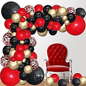 Red and Black Balloon Garland Kit, Red Black and Gold Balloon Arch, Black Red Balloons for Birthday Party, Wedding, New Year Party , Grad, Anniversary Party and Casino Theme Party Decorations.