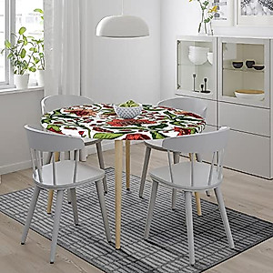 Paisley Flowers Tablecloth Elastic Edged Round Fitted Table Cover Waterproof Table Cloth for Indoor Outdoor Dinning Fit 45'' - 50'' Table, Medium