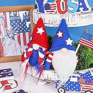 4th of July Patriotic Gnome Plush Elf Ornament 2Pcs Handmade Gnome Plush American Couple Scandinavian Tomte 4th of July Veterans Day Memorial Day Gift Independence Day Table Decorations Tray Ornament