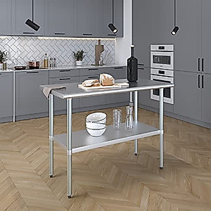 AmGood Stainless Steel Work Table with Undershelf | Kitchen Island Food Prep | Laundry Garage Utility Bench | NSF Certified (48" Long x 24" Deep)