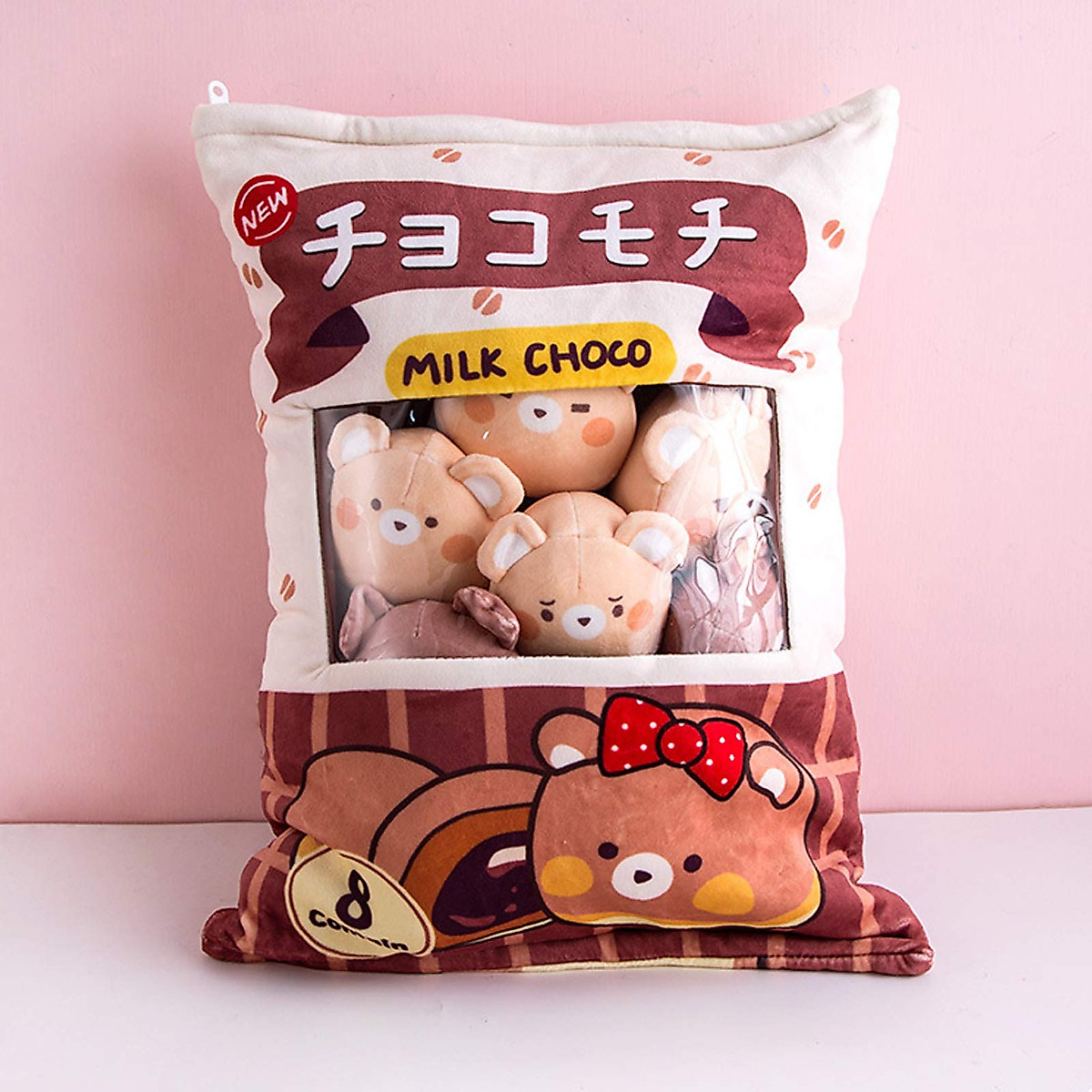 Nenalayo Cute Bag of Chocolate Bear Plush Toy Soft Throw Pillow Stuffed Animal Toys Creative Gifts Room Decor Creative Gifts for Girls