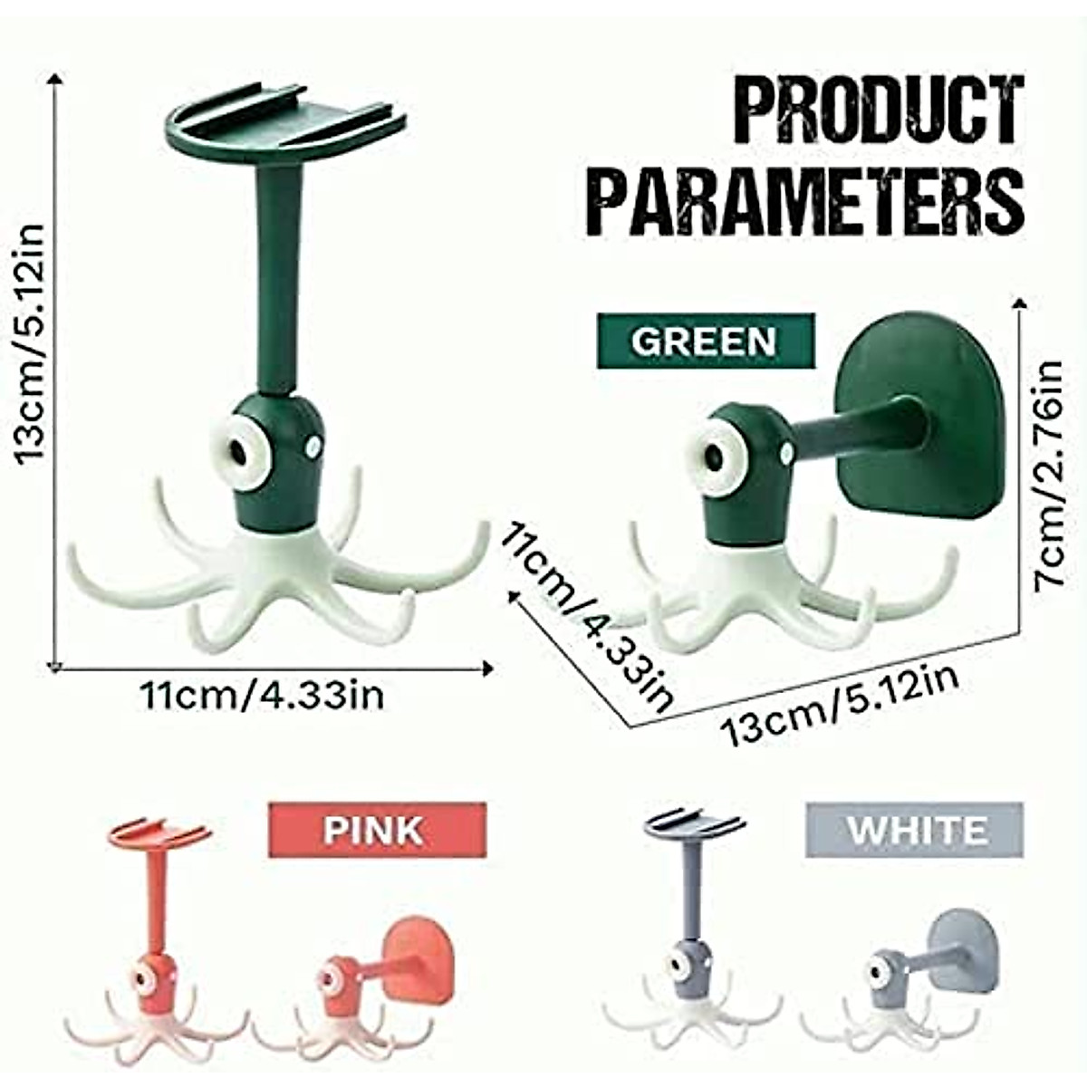 BAMBWARE [Closing Out Sale] Heavy Duty Under Cabinet Utensil Holder Hanger Hook, 360 Degrees Rotating Folding Hook Self Adhesive Hook Utensil Rack with 6 Hooks for Bathroom, Kitchen and Home