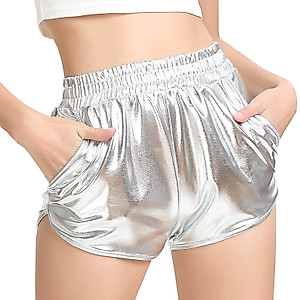 Perfashion Silver Shiny Metallic Shorts for Women