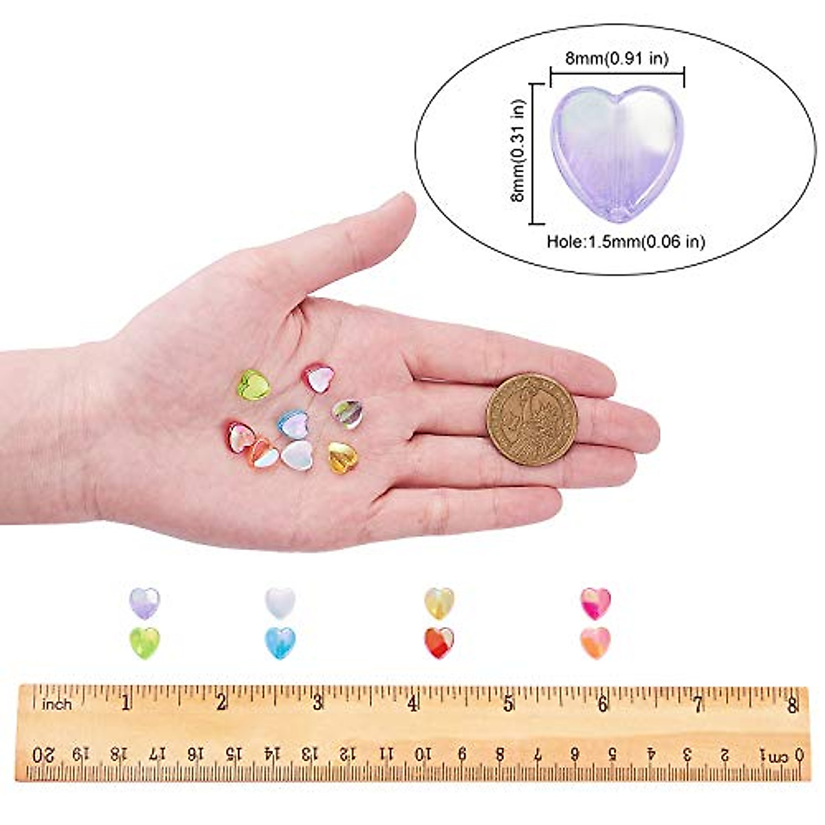 LiQunSweet 320 Pcs 8-Colors Clear Acrylic Beads Sweet Heart 8mm Dyed AB-Color Loose Beads in Bulk for Necklace Bracelet Earrings Jewelry Making