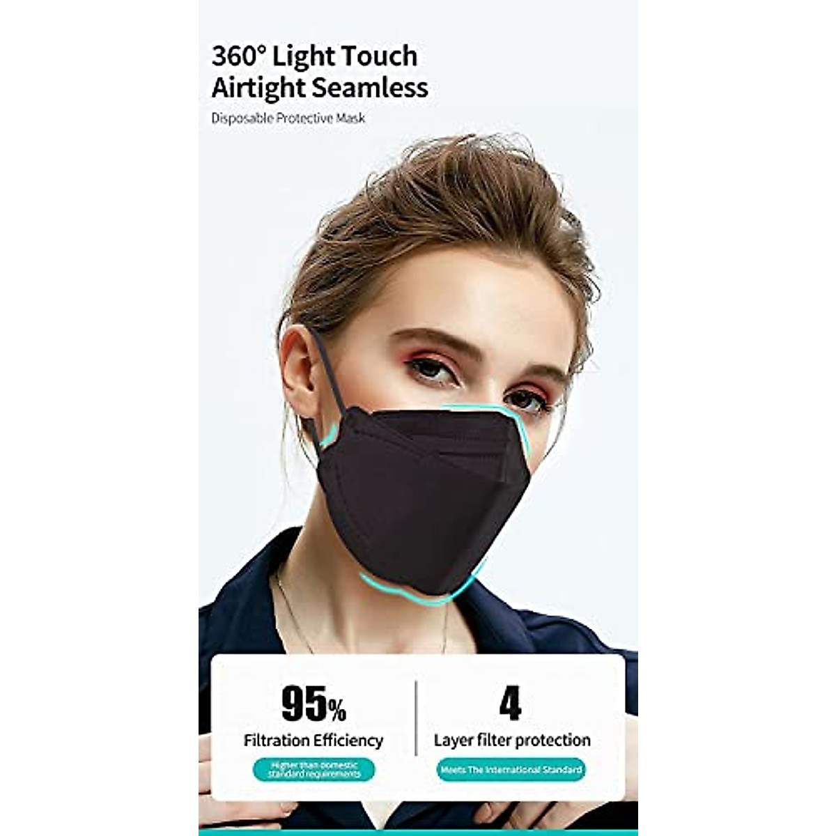 TVRtyle 50PCS 5 Color Adult KF94 Mask 3D Design 4-Layers Breathable KF94 Mask Black Cup Dust Mask for Outdoor Daily Use (50pcs, 5 Color) (100PCS, White+Black)