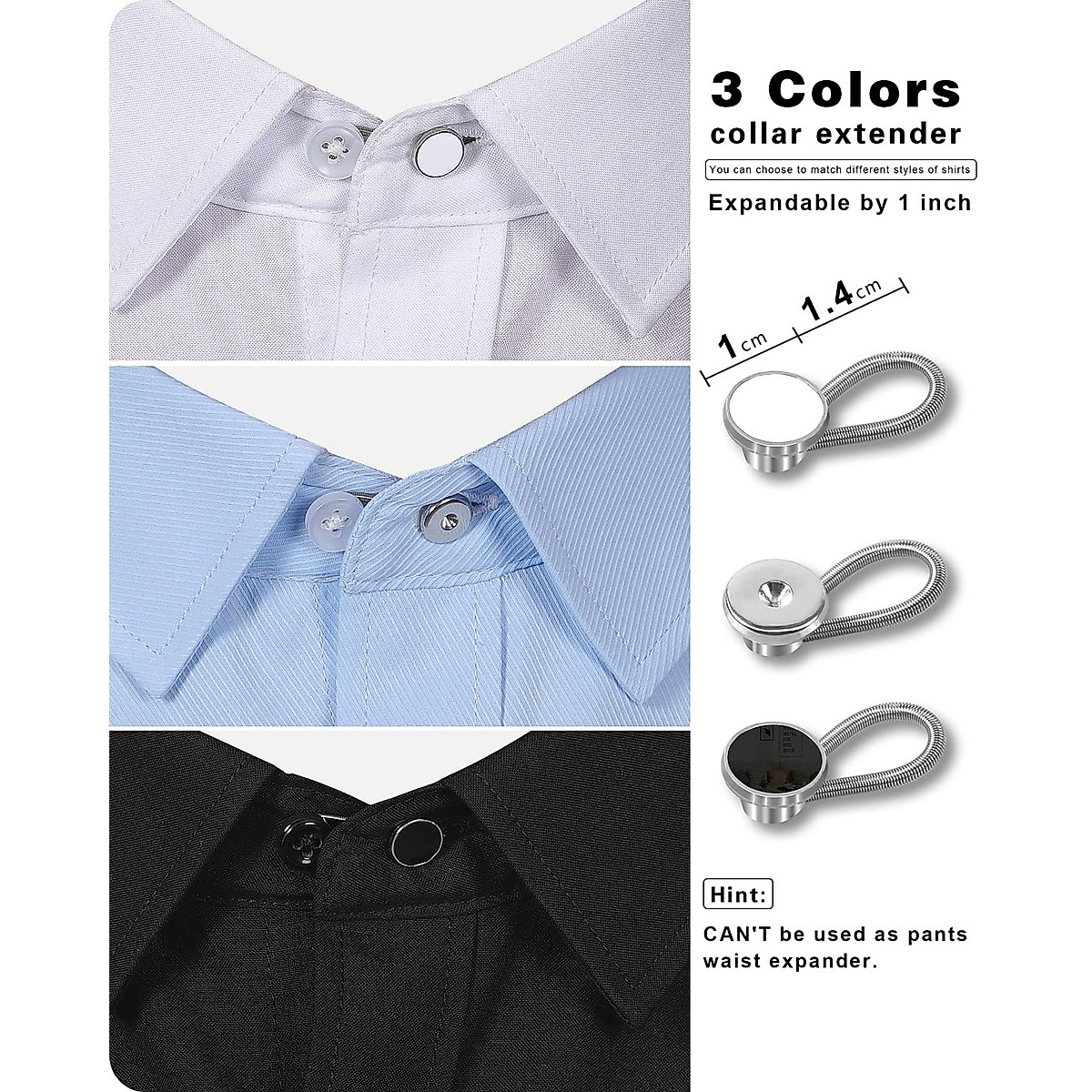Pants Button Extender Shirt Collar Extenders: 8 Pcs Jeans Waist Silicone Extender Button for Mens and Women - 6 Pcs Neck Button Extender Collar Extenders for Mens Dress Shirts