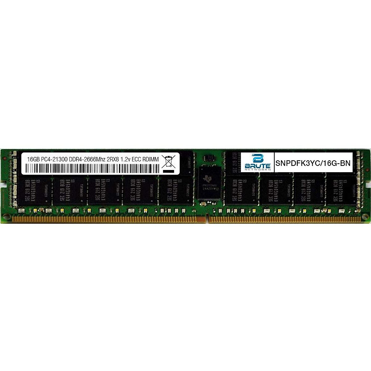 Brute Networks SNPDFK3YC/16G-BN - 16GB DDR4-2666Mhz 2RX8 ECC Registered RDIMM (Compatible with OEM PN# SNPDFK3YC/16G)