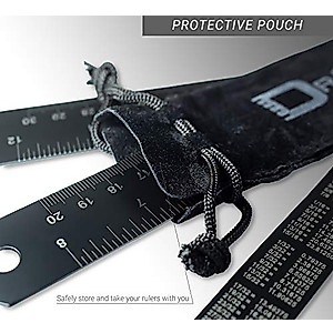 Steel Black Metal Ruler Set - 12, 8, 6 Inch Measuring Kit - Straight Edge Drafting Tool for Architects, Engineers, Crafts, Woodworking - Imperial and Metric Graduations - Protective Pouch Included