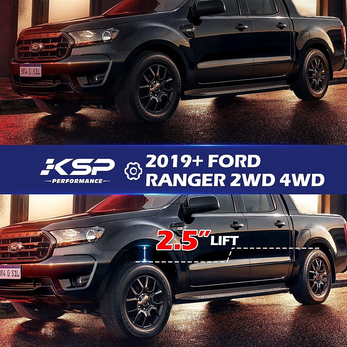 KSP Ranger Leveling Lift Kits, 2.5inch Front Strut Spacer Compatible with Ranger 2WD 4WD 2019-2022, Forged Aircraft Aluminum Suspension Level Kits Raise 2.5" on Pickup with 255/265/285 Tires