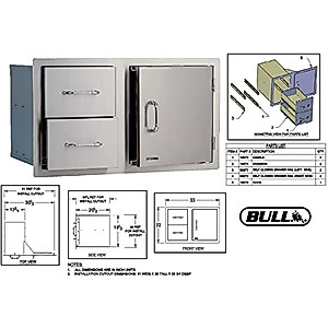 AMS Bull Grill 30" Angus BBQ Grill with Bull Single Side Burner, 30'' Door/Drawer Combo, Single Drawer, Sink and Cover… (Liquid Propane) FREE Bio-Ethanol Table-top Fire pit