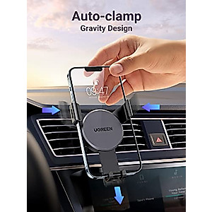UGREEN Car Vent Phone Mount Air Vent Clip Cell Phone Holder Gravity Auto Lock Compatible with iPhone 14 Pro Max 14 Plus, iPhone 13 12 11 Pro Max XR XS 8 7 Plus SE, Samsung Galaxy S22 Smartphone Black