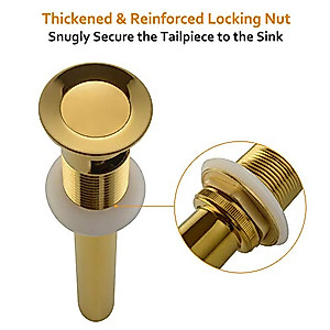 Bathroom Sink Drain Gold, Angle Simple Brass Pop Up Drain, Vanity Sink Stopper Drain Assembly, with Overflow