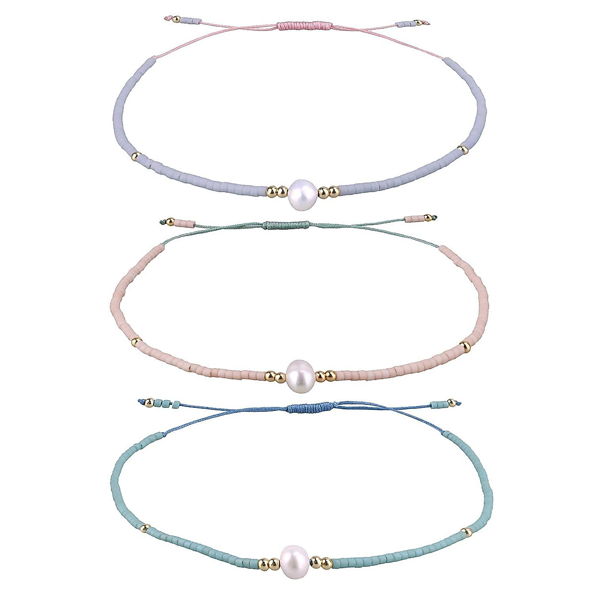 KELITCH Women Friendship Bracelets Miyuki Beads Strand Bracelets Handmade Fashion 3 Pcs Pearl Bracelets Bangles