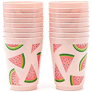 BLUE PANDA Pink Plastic Tumbler Cups for Watermelon Party (16 oz, 16 Pack)