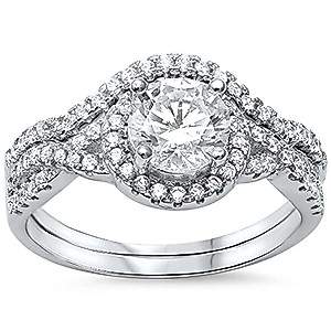 Blue Apple Co. Wedding Engagement Ring Band Bridal Set Round CZ Infinity Twist Shank 925 Sterling Silver