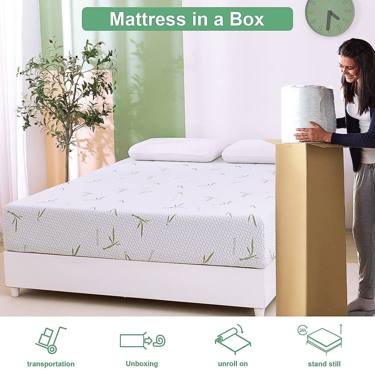 Opoiar King Size Mattress 10 Inch, Memory Foam Mattress Cooling Gel Bamboo Charcoal Infused for Pressure Relieving,Medium Feel,Fiberglass Free,Bed-in-a-Box,CertiPUR-US Certified, Made in USA