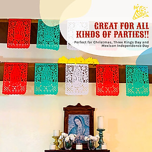 TexMex Fun Stuff - Mexican Banner Decorations, Mexican Party Decorations, Mexican Banner Papel Picado, Virgin of Guadalupe, Paper, 14 x 9 Inches per Flag, Set of 2