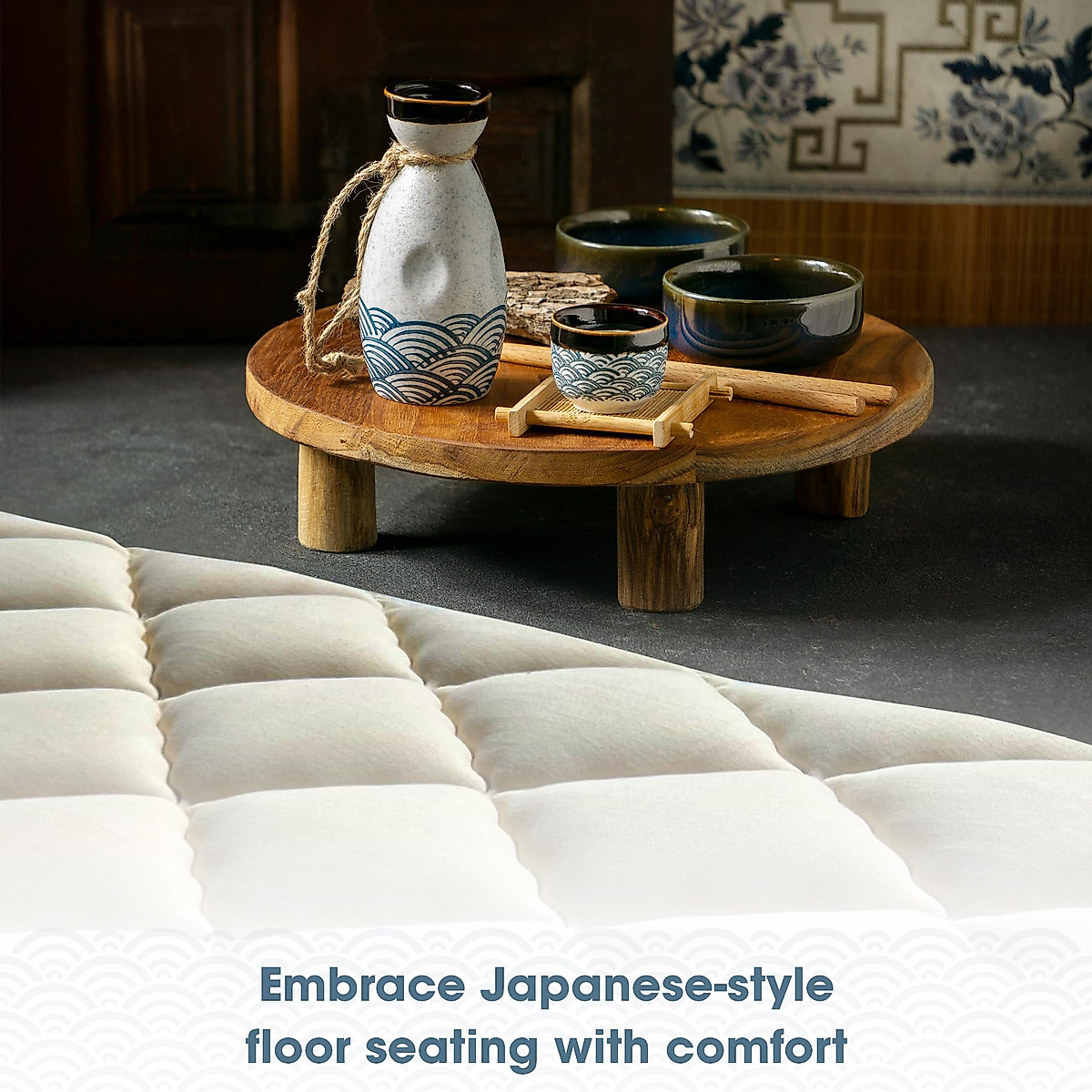 Foamma Japanese Floor Mattress - Twin 38" x 75" - Roll Up Futon Mattress Topper with 100% Soft Organic Quilted Cover - Portable and Foldable Japanese Tatami Mat for Kids, Adults, Camping and Guest