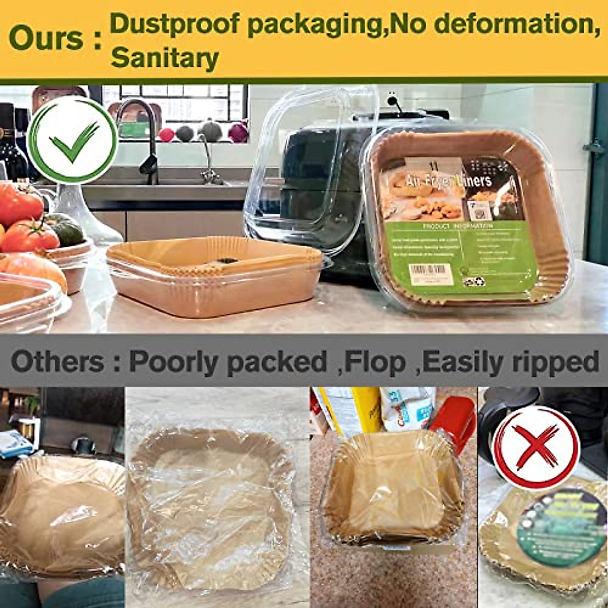 Large Air Fryer Disposable Paper Liners Square 9 Inch, 125 Pcs Parchment paper liner for 5-8QT Air fryer, Oil-proof, Water-proof, Parchment Baking Paper for Baking Roasting Microwave