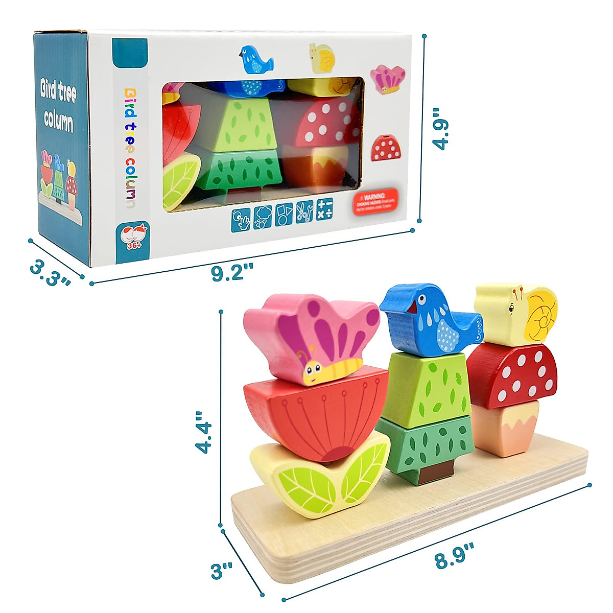 Xylolin Wooden Garden Stacker, Toddler Stacking Toys Garden Blocks, Sorting and Stacking Blocks for Toddlers 1-3, Preschool Early Learning and Educational Toys for Kids