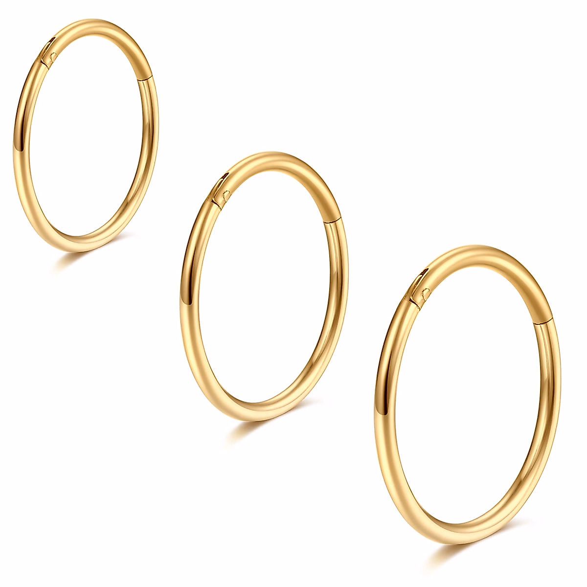 Lantine Gold Hinged 20g Cartilage Earring Hoop Nose Rings 6mm 8mm 10mm Set Clicker Triple Double Forward Helix Hoops Earrings(3Pcs a Set)