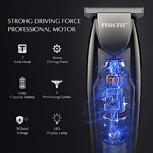 Cordless Electric Clippers, Men's Hair Clipper and Hairdressing Tool Set, Used for Men's Beard Trimming, Haircuts, etc, Rechargeable, with LED Display, 5 Length Combs, Silver ZEKEE