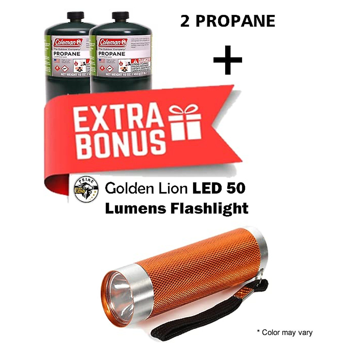 Propane Tank 2 Pack with Golden Lion Bonus: LED 50 Lumens Flashlight