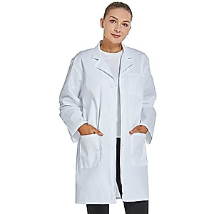 VOGRYE Professional Lab Coat for Women Men Long Sleeve, White, Unisex (Small, White)