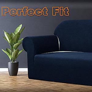 AYLFBFU Waterproof L Shaped Couch Cover Elastic Small Checks Easy Fit, Sofa Slipcovers for 4 Seater with Foam Sticks & Elastic Straps, Couch Set for Kids, Dogs, Pets, Dark Blue