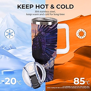 Bald Ea-gle 40 Oz Stainless Steel Cup Travel Tumbler with Handle and Straw Lightweight Coffee Mug for Home Office