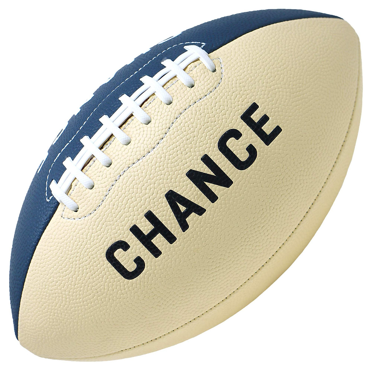 Chance Football - PRO Quality Composite Leather (Size 7 Kids & Youth Football, 9 Adult Football) (7 Kids & Youth - 10.5" x 6" x 19.5", Sebastian - Beige & Navy Blue)
