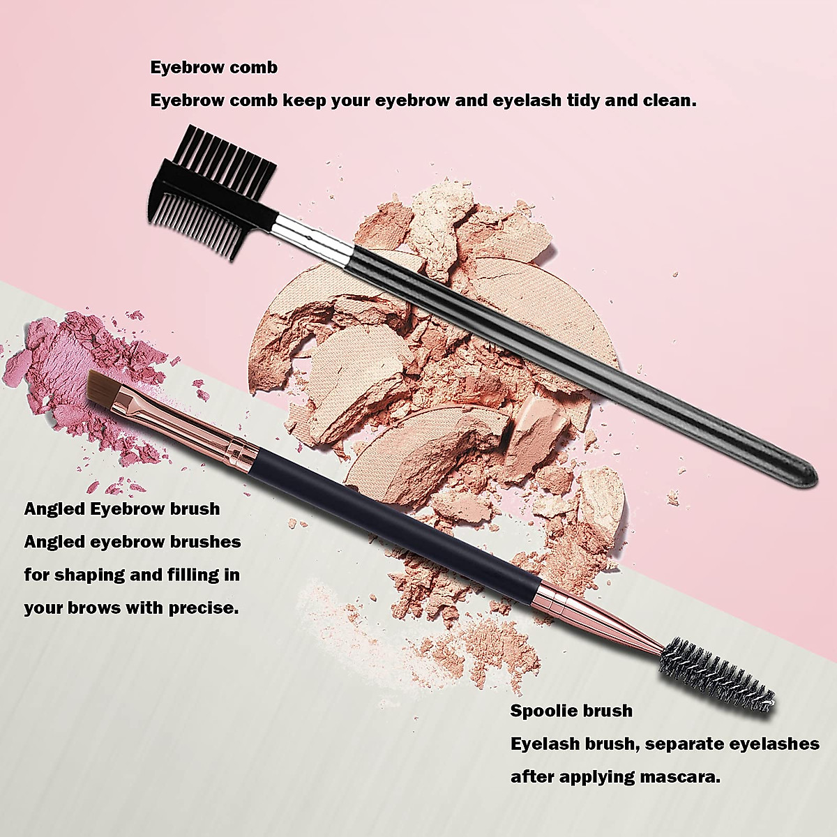 Duo Eyebrow Brush, Eyebrow Brush Eyelash Comb and Eyebrow brush, Professional Angled Eye Brow Brush and Spoolie Brush Set. (Black+Black)