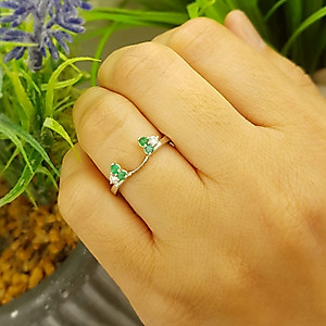 Dazzlingrock Collection 14K Round Green Emerald And White Diamond Women Wedding Ring Matching Guard Band, White Gold, Size 6