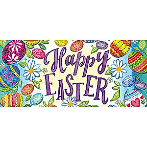 Evergreen Sassafras Happy Easter Eggs Interchangeable Entrance Doormat | Indoor and Outdoor | 22-inches x 10-inches | Non-Slip Backing | All-Season | Low Profile | Home Décor