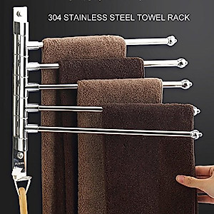 MOCOFO Double Towel Rack Swivel Towel Bar SUS304 Bath Towel Holder RV Swing Out Stainless Steel Bathroom Hand 2 Bars Space Saving Organizer Folding Arm Hanger Holder Wall Mount Polished Finish