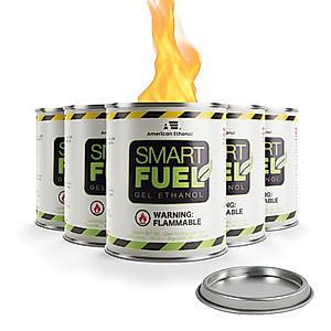 American Ethanol Smart Fuel Gel Ethanol - Clean Burning, Ethanol Fuel Can, Spill Resistant, High Purity for Indoor & Outdoor Uses, Ventless Fireplaces, Fire Pit, Stoves and Burners - Pack of 6, 13oz