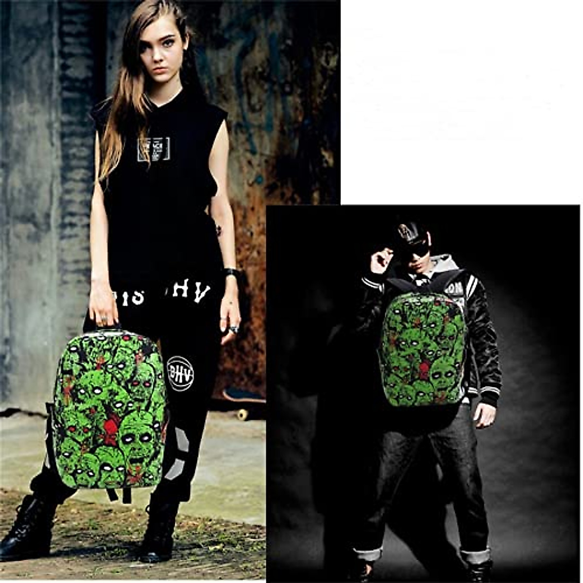 MAEHARRT Green Goth Backpacks Skeleton Backpack Skull Backpack Y2k Backpack Gothic Backpack Punk Emo Backpack Luminous Backpack