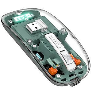 A.JAZZ Wireless Bluetooth5.1&2.4G Mini Lightweight Mouse,Transparent Clear Cool,Rechargeable Silent Computer Mice,Nano USB C Receiver,LED Battery Magic Silm for Office/PC/Mac/Laptop/Apple/ipad(Green)