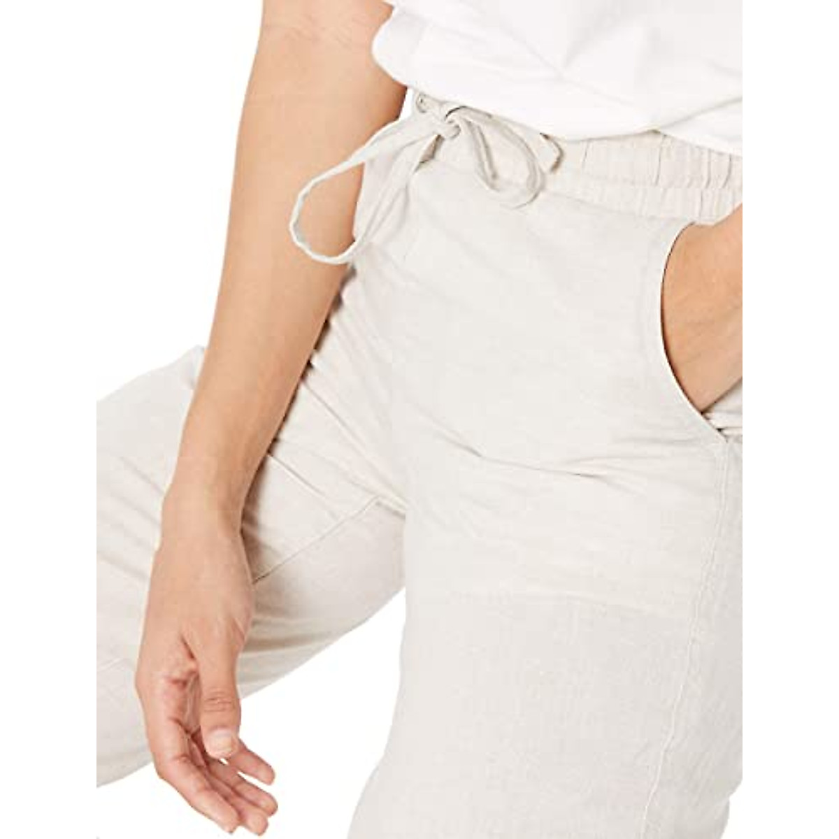 Amazon Essentials Women's Linen Blend Drawstring Wide Leg Pant (Available in Plus Size), Ecru, Large